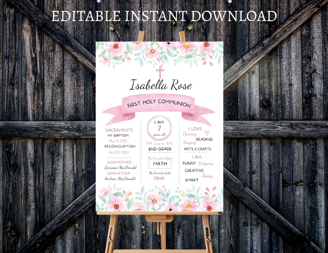 First Communion Sign, Editable Milestone Board, First Holy Communion ...