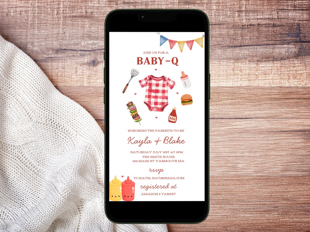 Baby-q Baby Shower Invitation for Phone, Baby Q Backyard Couples Baby ...
