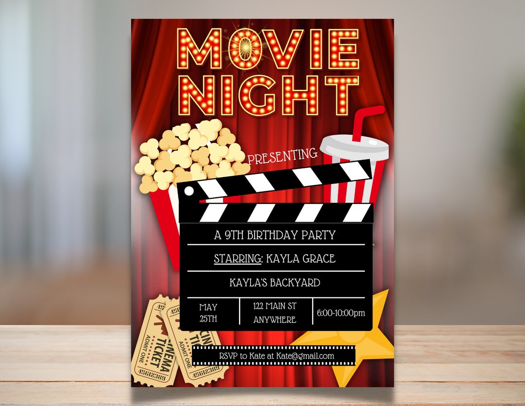 Movie Birthday Invitation, Cinema Birthday Invitation, Pop on Over ...
