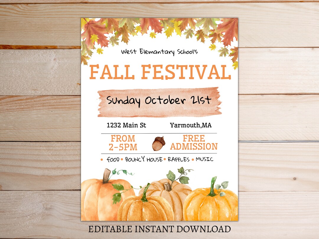 Fall Festival Flyer Template Editable, Harvest Invitation Church ...