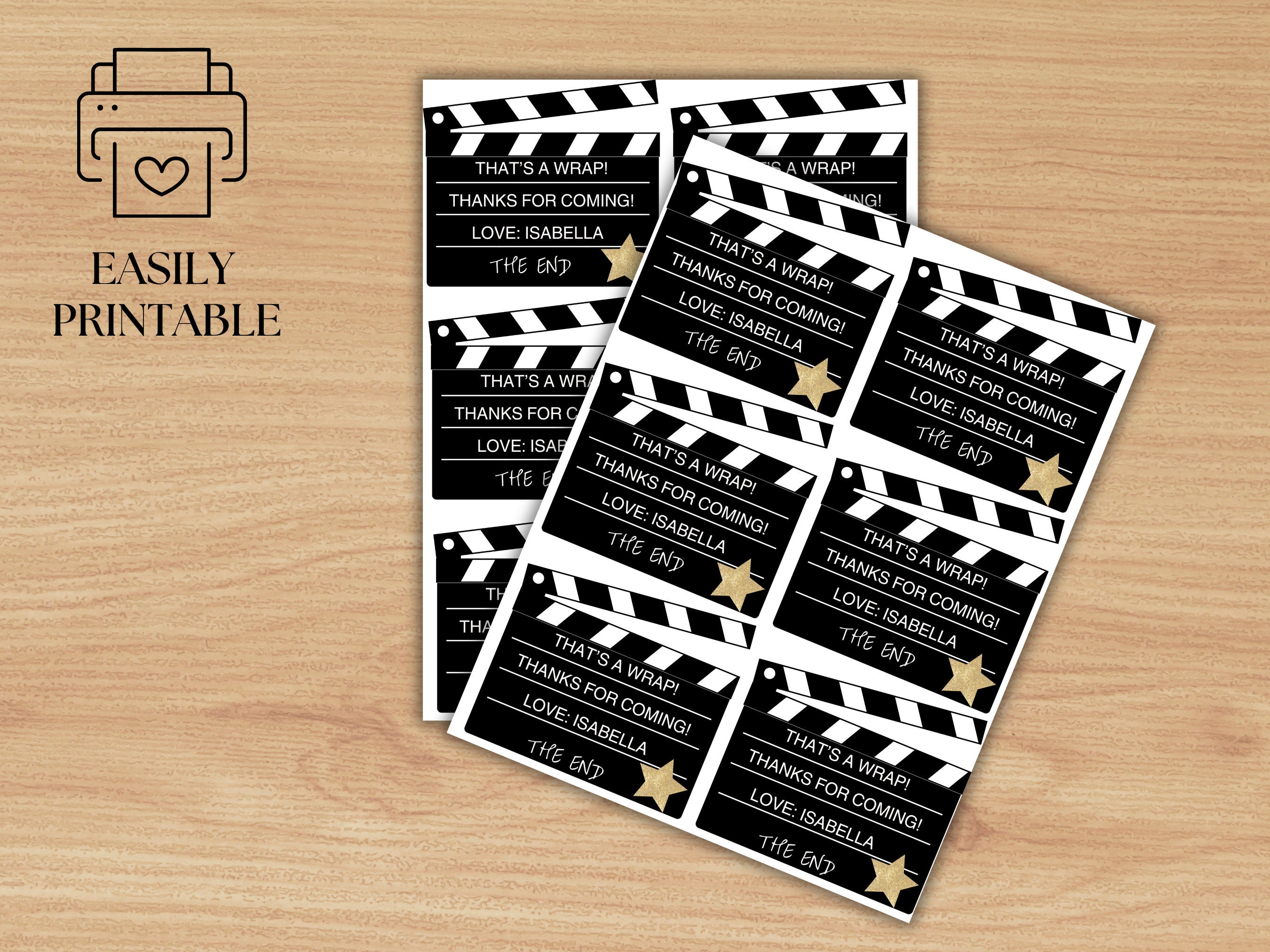 Printable Movie Party Favor Tags,movie Party. Hollywood Theme. Movie ...