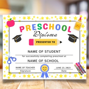 Preschool Graduation Certificate, Preschool Diploma, Preschool ...