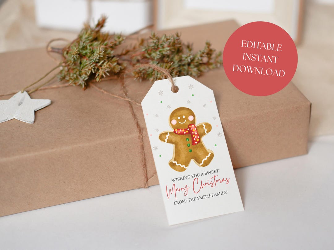 Christmas Gingerbread Man Tag, Printable Cookie Christmas Gift Tag ...