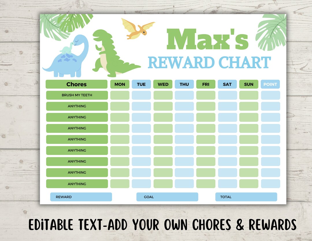 EDITABLE Dinosaur Reward Chart, Dinosaur Chore Chart, Dinosaur Behavior ...