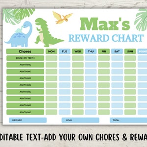 EDITABLE Dinosaur Reward Chart, Dinosaur Chore Chart, Dinosaur Behavior ...