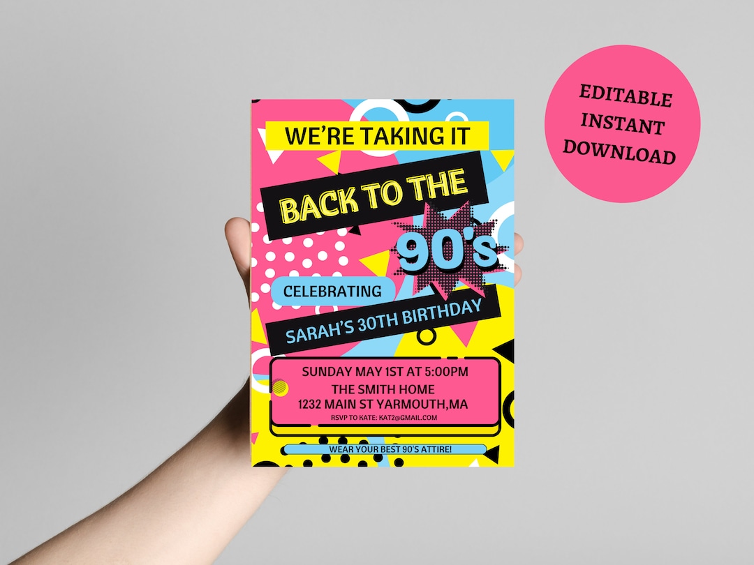 Editable 90s Party Invitation, Back to the 90s, Throwback Party, House ...
