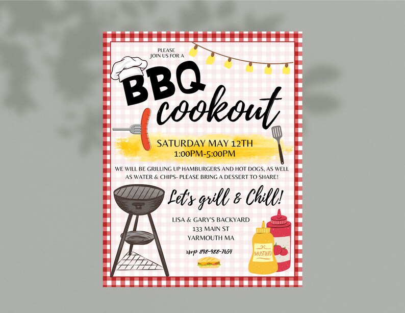 Barbecue Cookout Flyer, Picnic Flyer, Fundraiser Flyer, Neighborhood ...