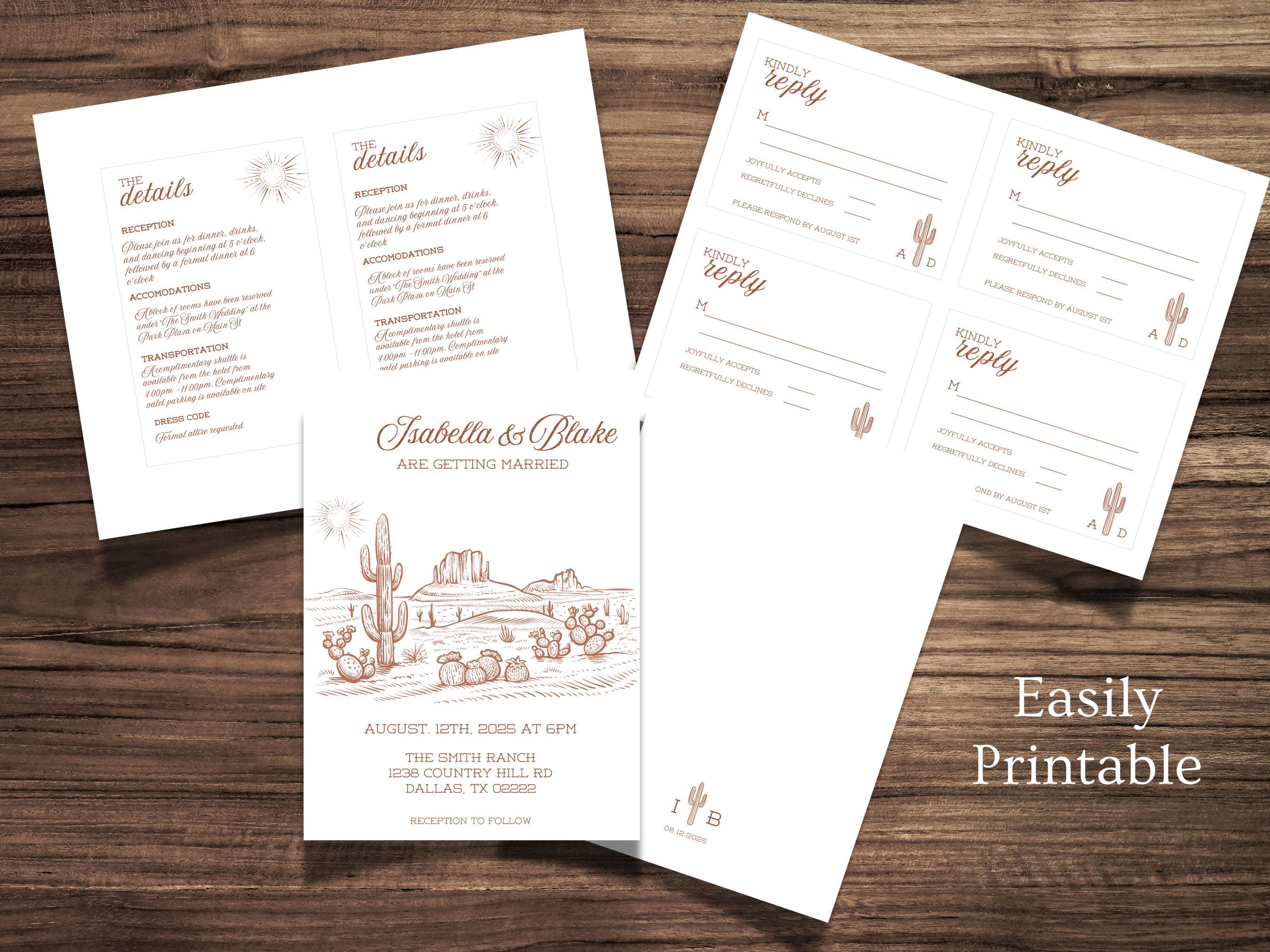 Modern Desert Wedding Invitation Suite Cactus Invitation Western ...