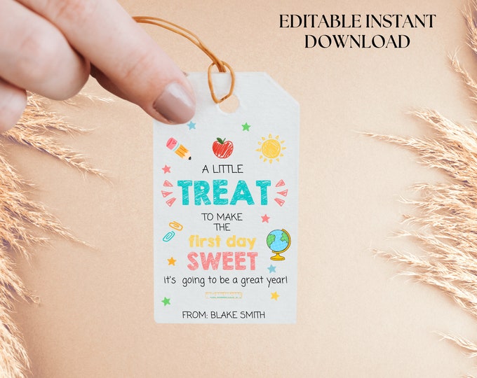 First Day of School Sweet Treat Tag, Teacher Cookie Tag, Welcome Back ...