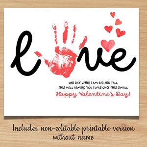PRINTABLE Valentines Day Handprint Art Craft for Kids, Keepsake Art ...