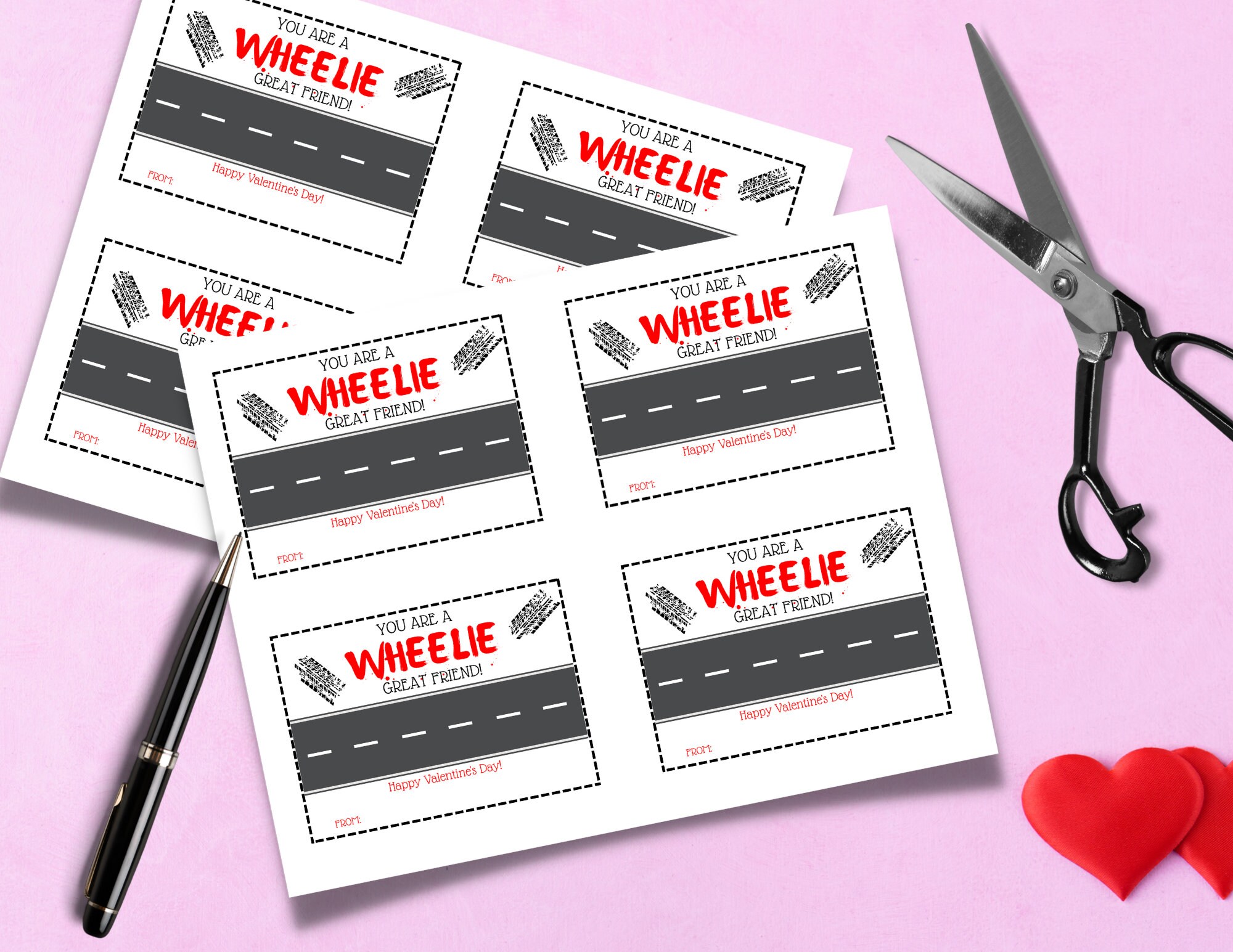 Wheelie Valentines Day Cards, PRINTED Race Car Valentine's Day Cards ...