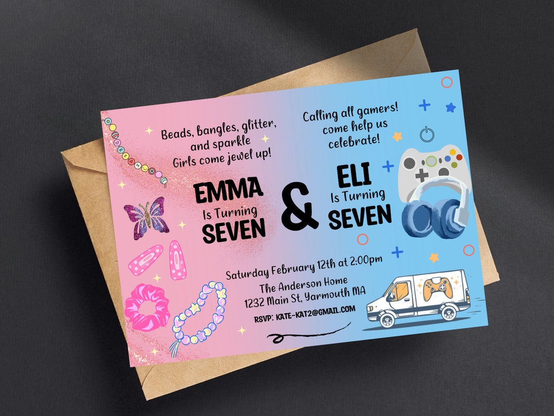 Invitación de cumpleaños de hermanos, invitación de cumpleaños doble ...
