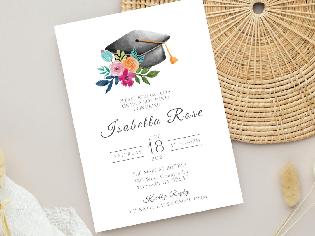 Boho Graduation Party Invitation Editable Floral Graduate Announcement ...