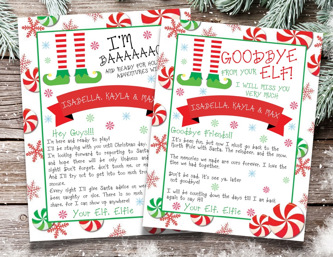 Elf Letter Set, I'm Back Hello From Your Elf, Goodbye From Elf Arrival ...