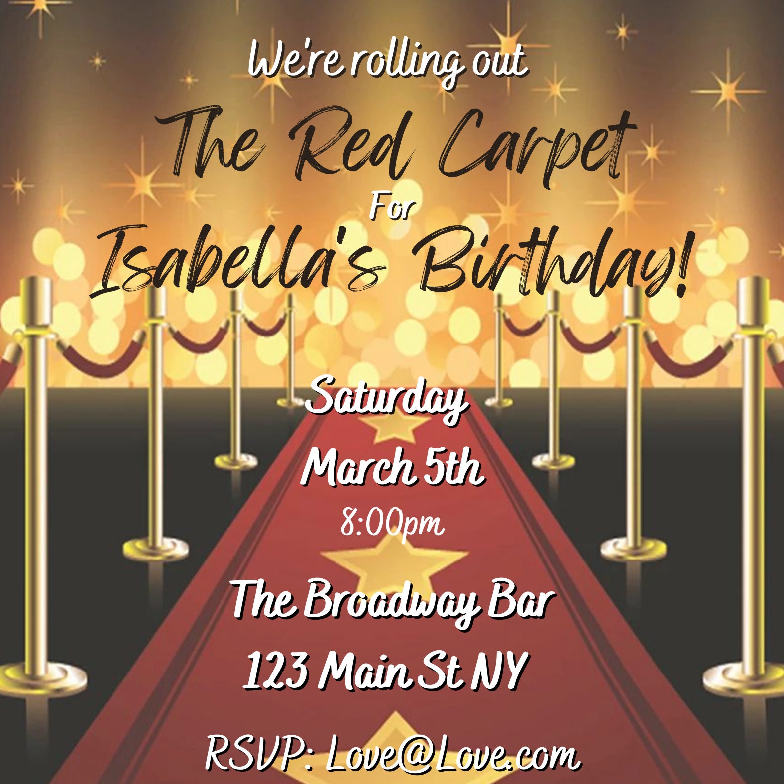 Red Carpet Birthday Invite-red Carpet-movie Theme Birthday-hollywood ...