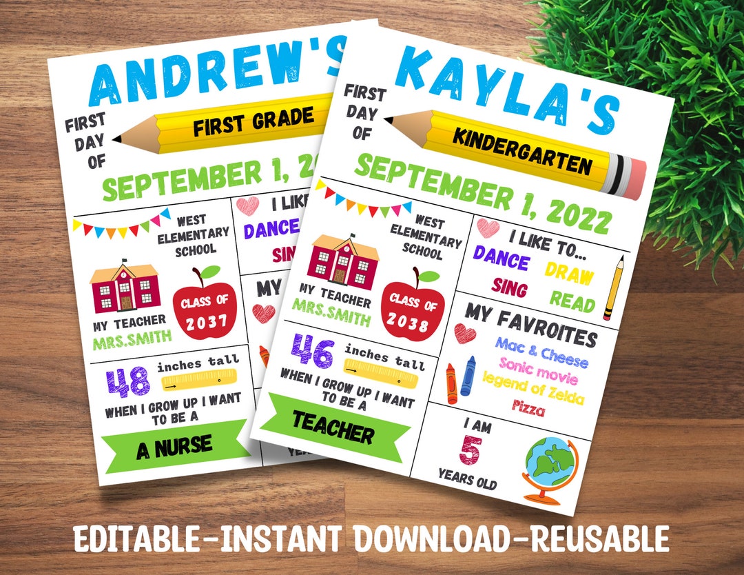 Chalkboard Back to School Sign, First Day or Last Day, Editable and ...