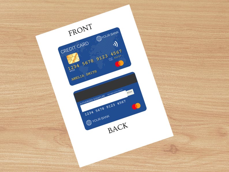 Editable Pretend Play Credit Card for Kids Play Money Toddler Toys, DIY ...