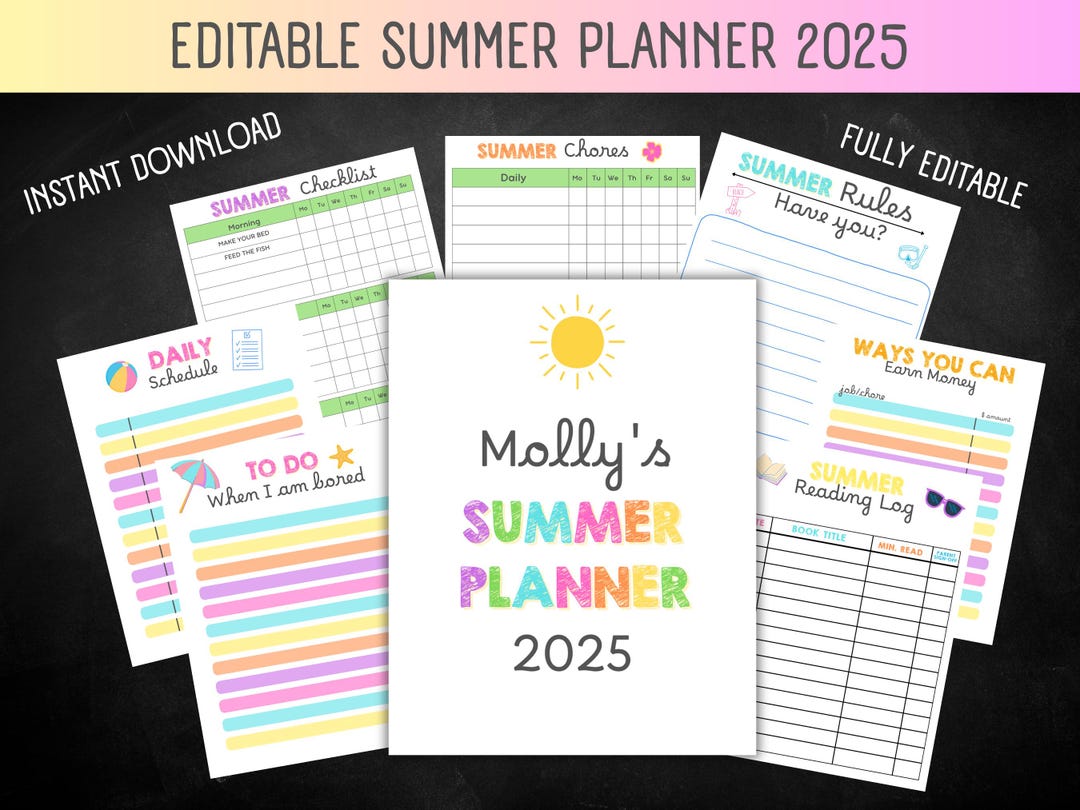 Printable Editable SUMMER 2025 Planner Bundle | Summer Calendar ...