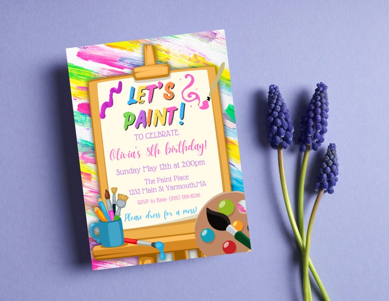 Art Birthday Invitation Party Paint Invites Colorful Painting Theme ...