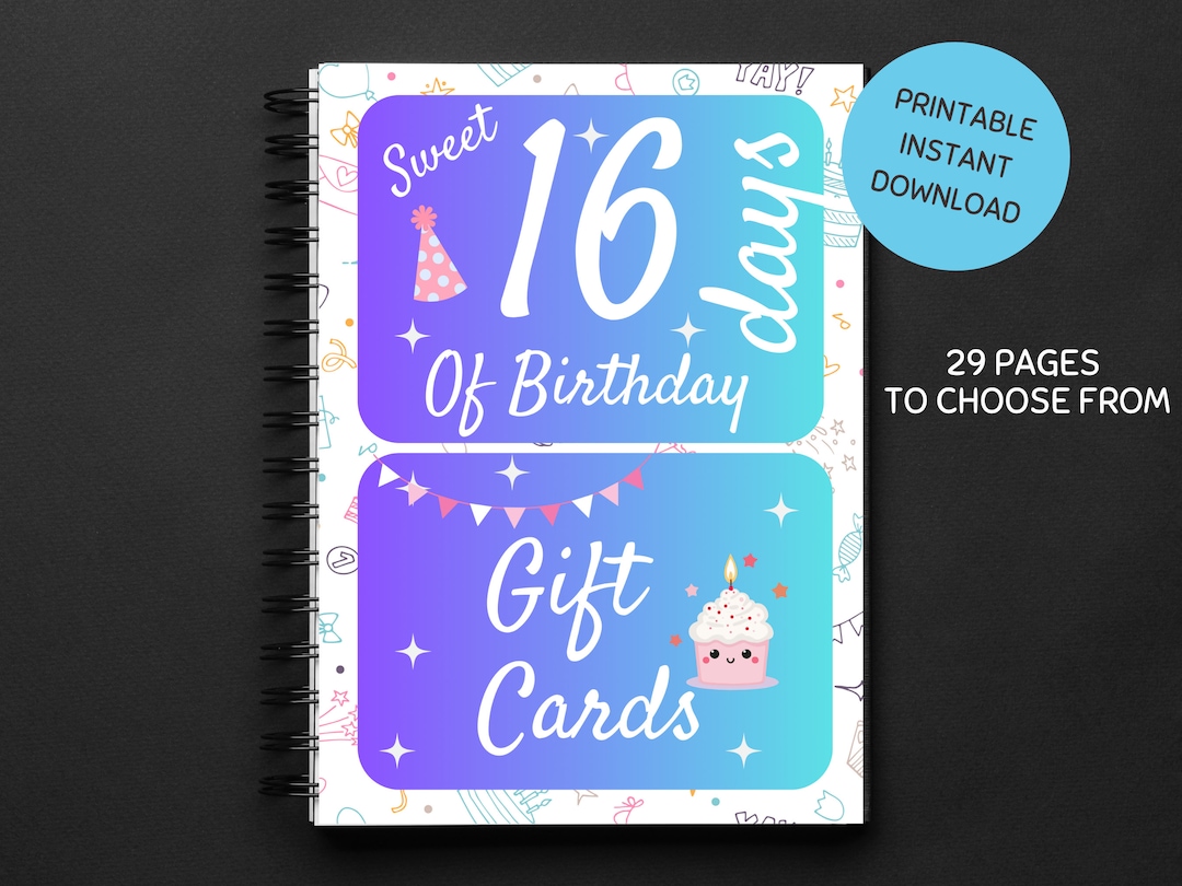 Printable Gift Card Book, Sweet 16 Gift Card Book, Birthday Gift for ...