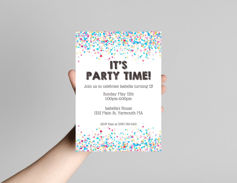 Confetti Party Invitation It's Party Time Colorful - Etsy