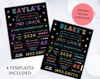 Chalkboard Back to School Sign Canva Template, Editable First Day of ...
