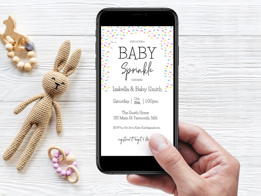 Editable Confetti Baby Sprinkle Text Invitation Girl, Rainbow Baby ...