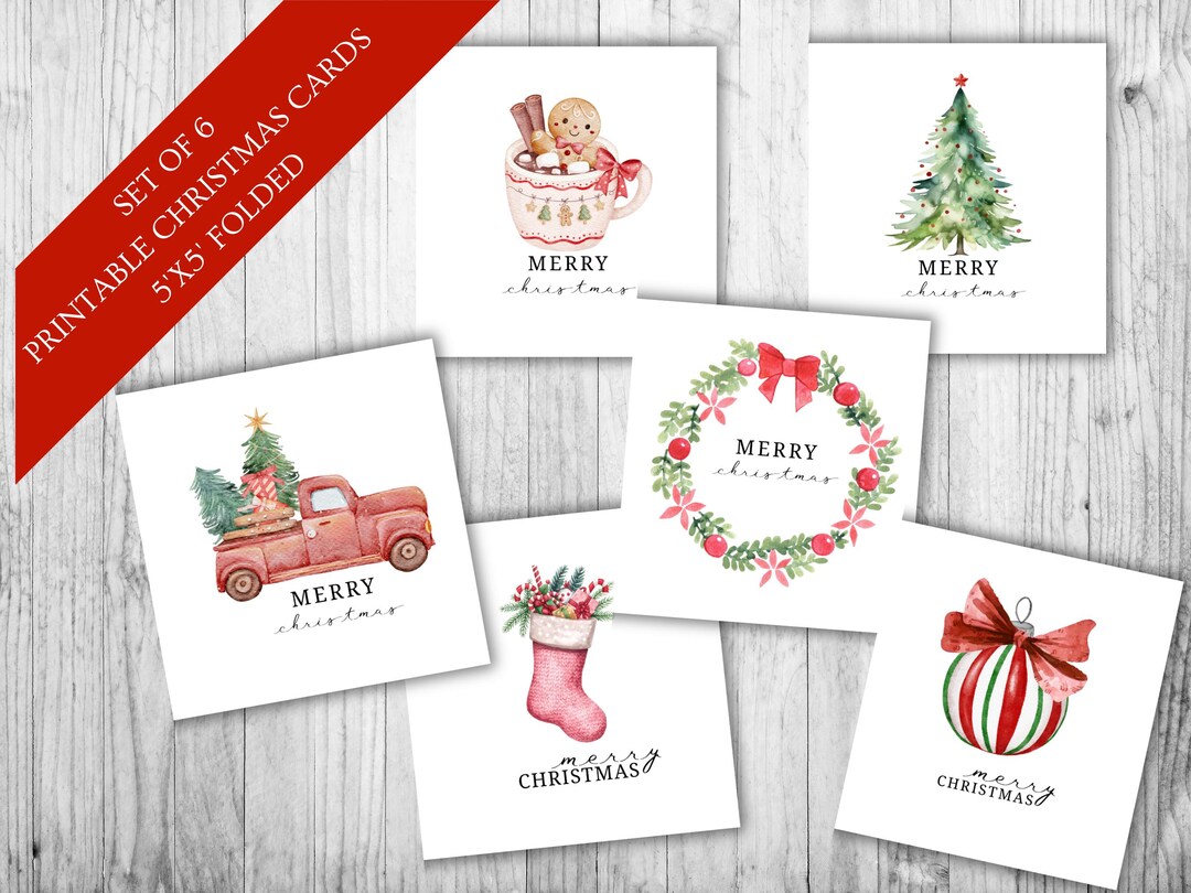 Printable Christmas Cards Bundle: DIY Digital Download (PDF, PNG Files ...