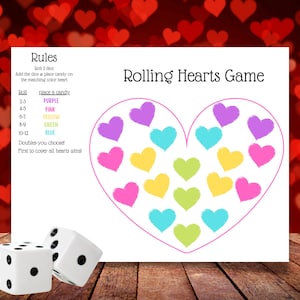 Rolling Hearts Game, Valentines Day Game, Printable Valentines Day Game ...