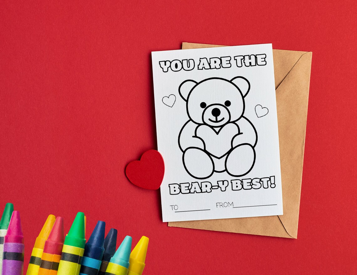 Valentine Coloring Cards Printable Valentine's Day Cards - Etsy