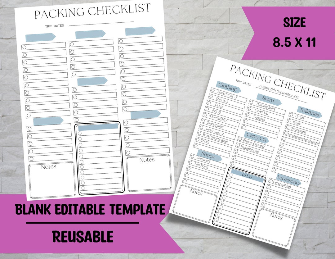 Editable Packing List Printable, Printable Packing List, Blank Packing ...