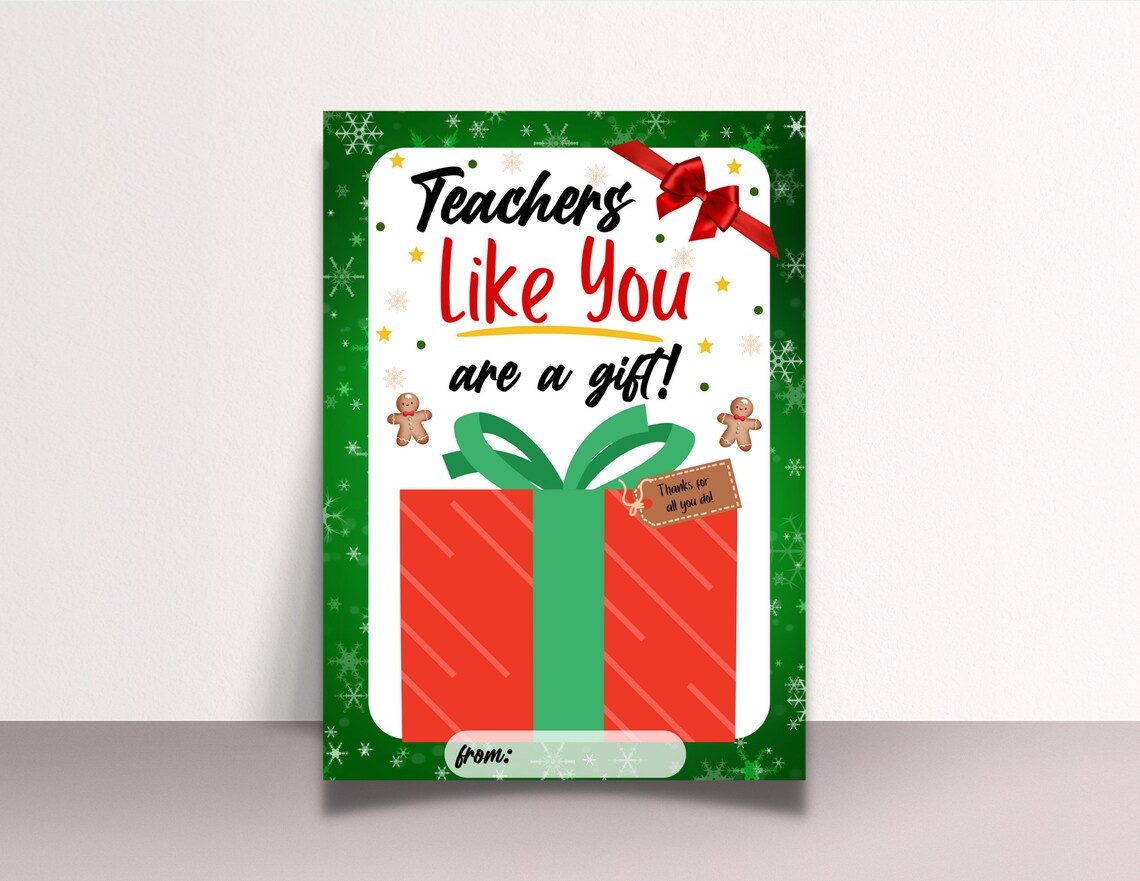 Teacher Christmas Gift Card Holder Printable, Teacher Holiday Thank You ...
