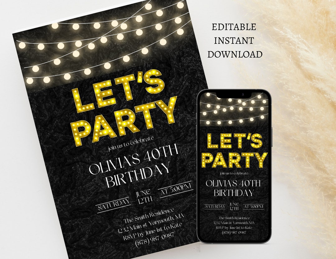 Marquee Lights Let’s Party E-invite, Electronic Invitation Template ...