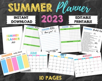 Summer 2024 Planner Bundle Printable Editable Summer Calendar Summer ...
