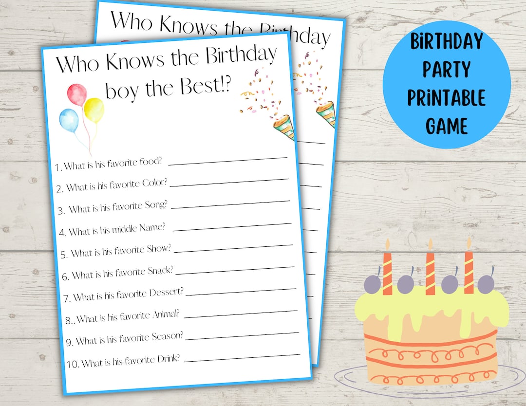 Boys Birthday Game, Printable Kids Games ,party Games, Birthday ...