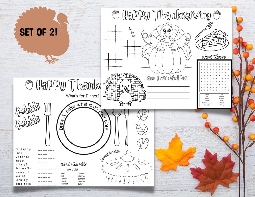 Thanksgiving Coloring Sheet, PRINTABLE Placemat ,dinner Table ...