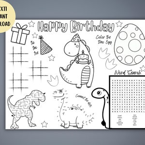 Dinosaur Party Placemat Activity Sheet,birthday Favor Printable for ...