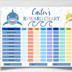 EDITABLE Shark Reward Chart, Kids Behavior Chart, Sharks, Boys Chore ...