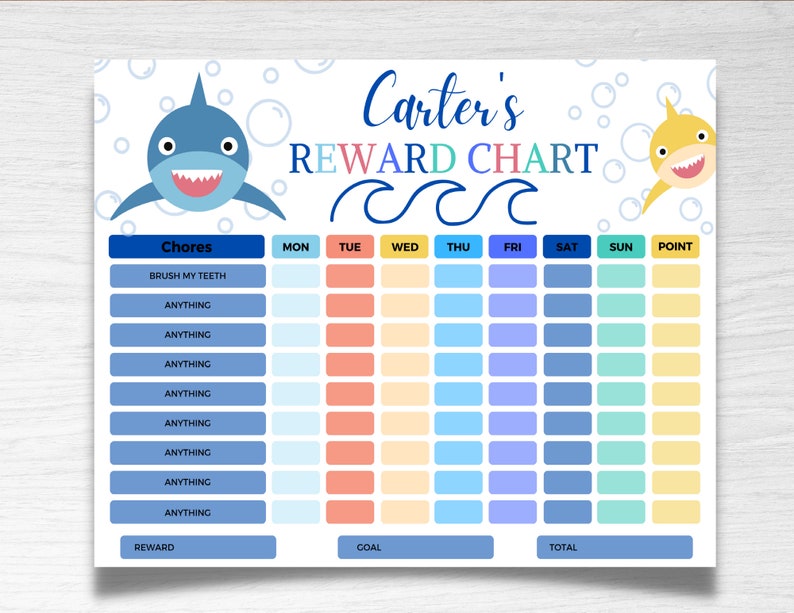 EDITABLE Shark Reward Chart Kids Behavior Chart Sharks Boys - Etsy