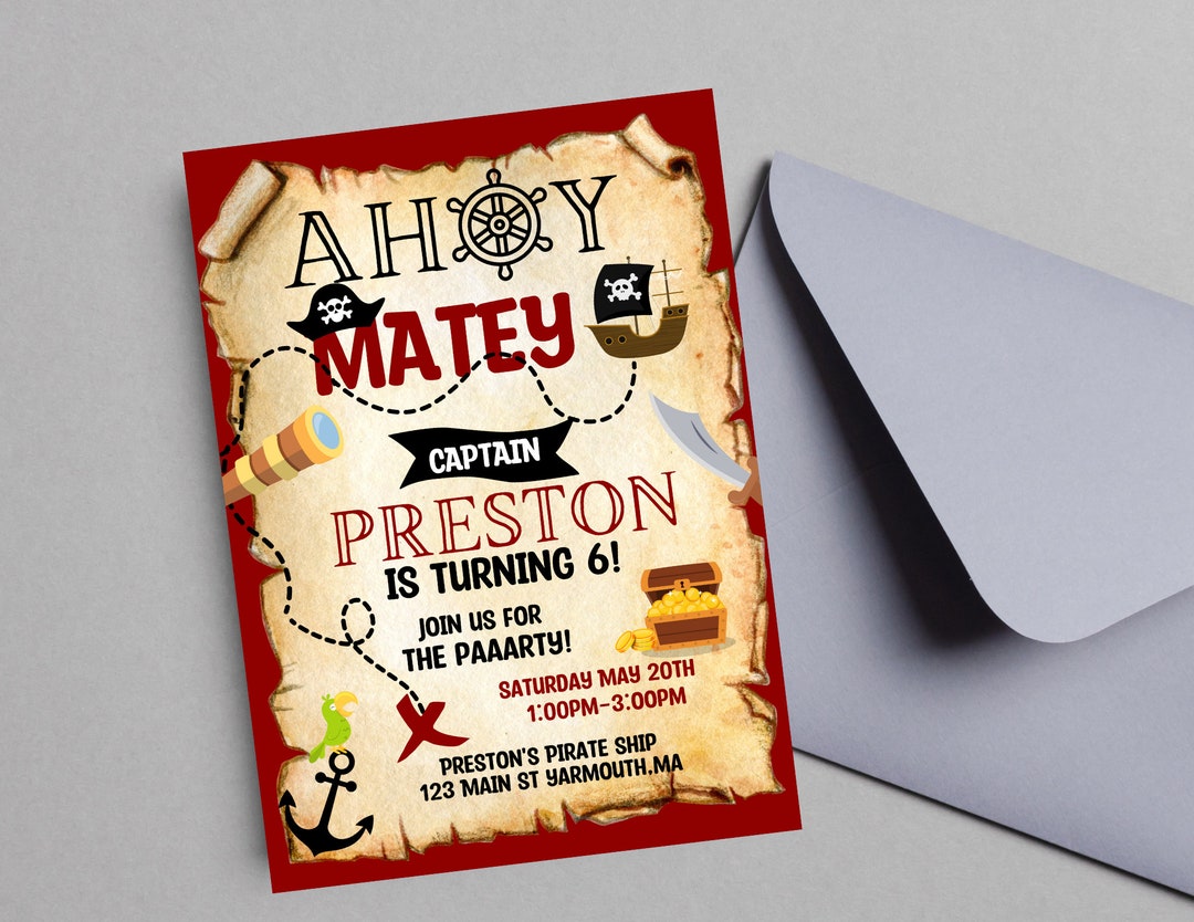 Editable Pirate Birthday Invitation, Pirate Invitation, Pirate Party ...