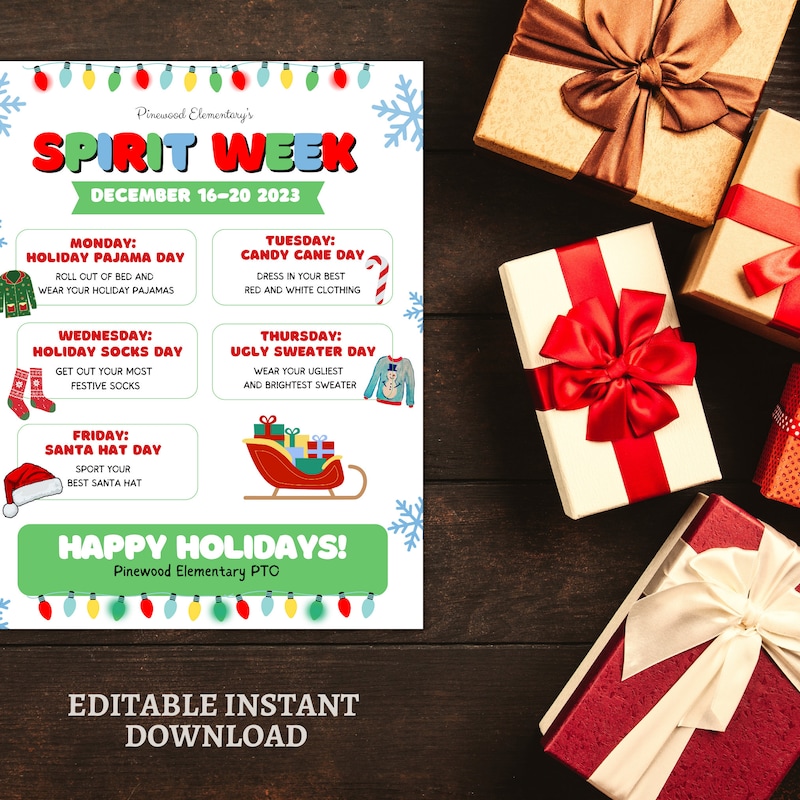 Holiday Spirit Week Flyer - Etsy