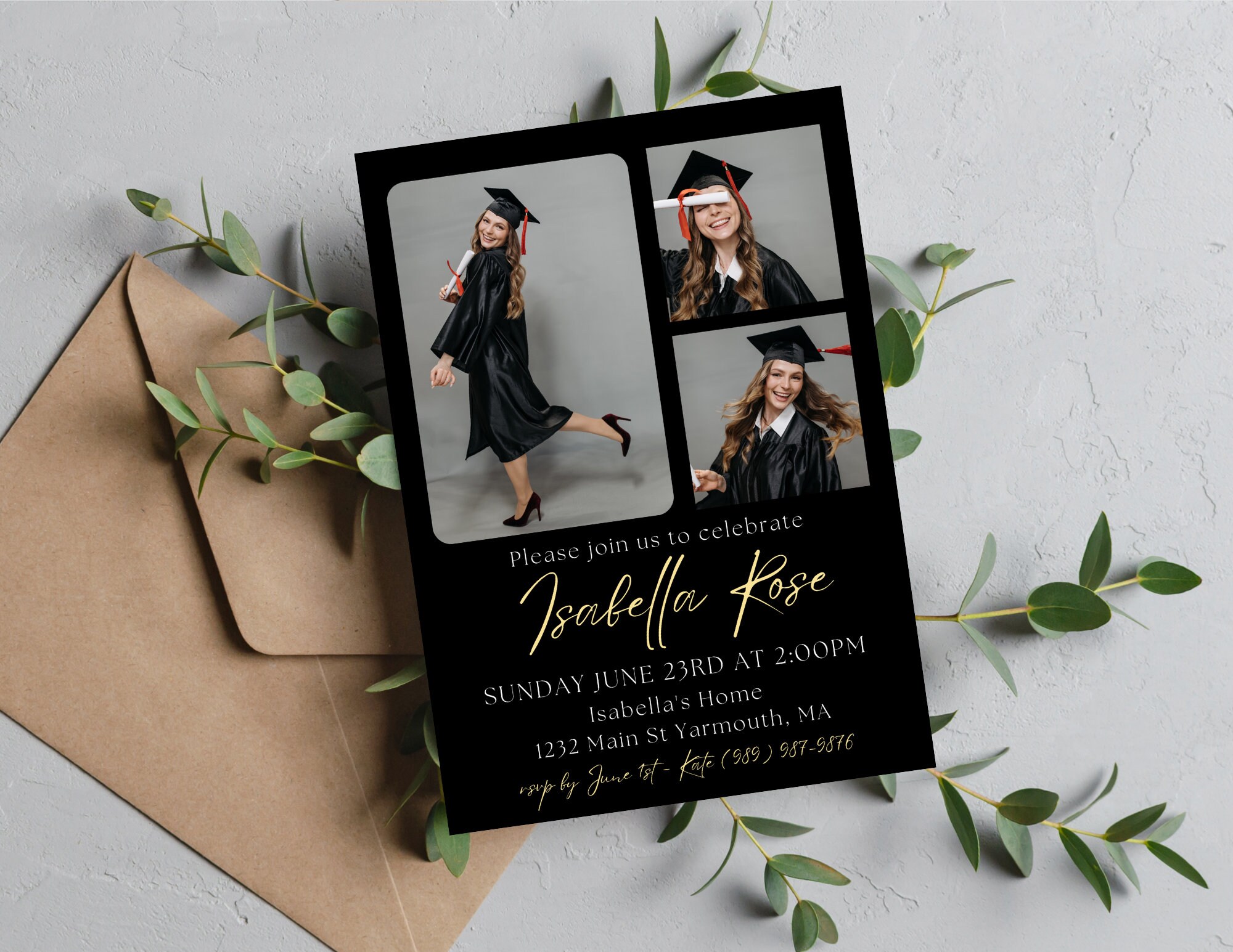 Gold Glitter Graduation Party Invitation Template Senior - Etsy