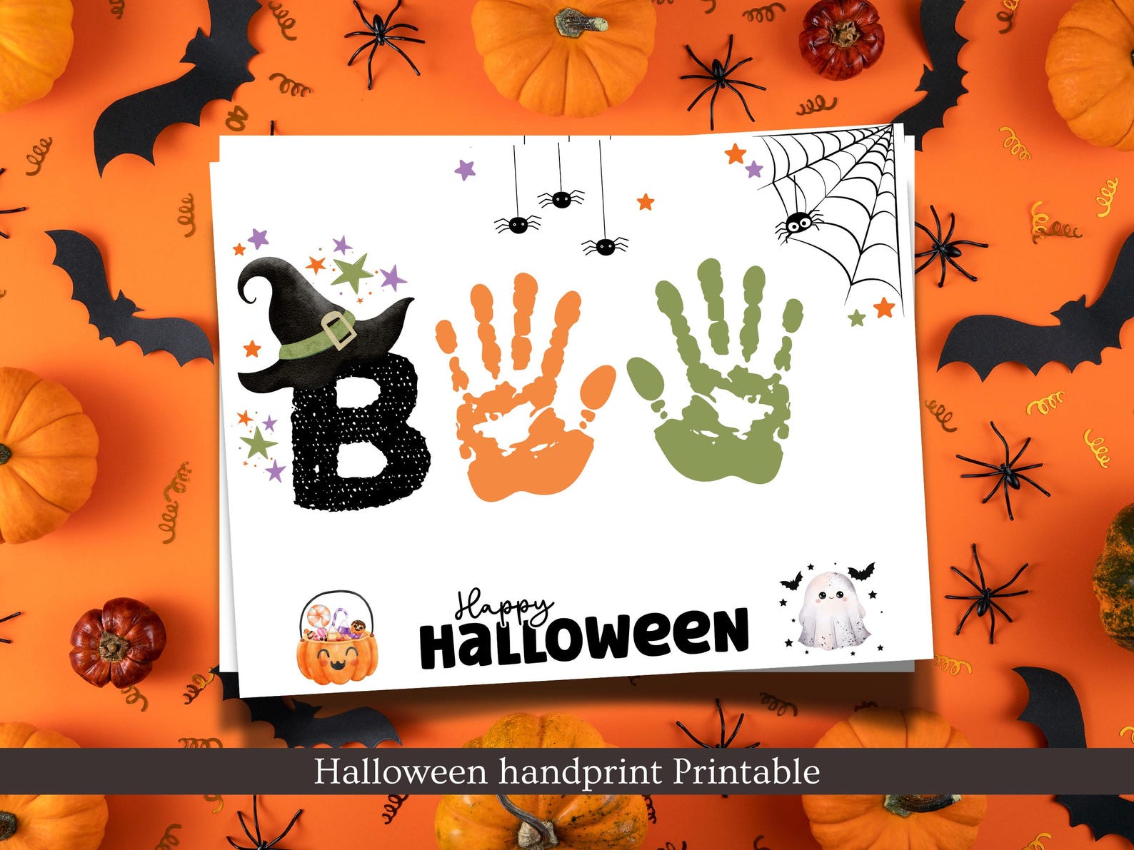 Halloween Handprint Art, Halloween Handprint Craft, Halloween Printable ...