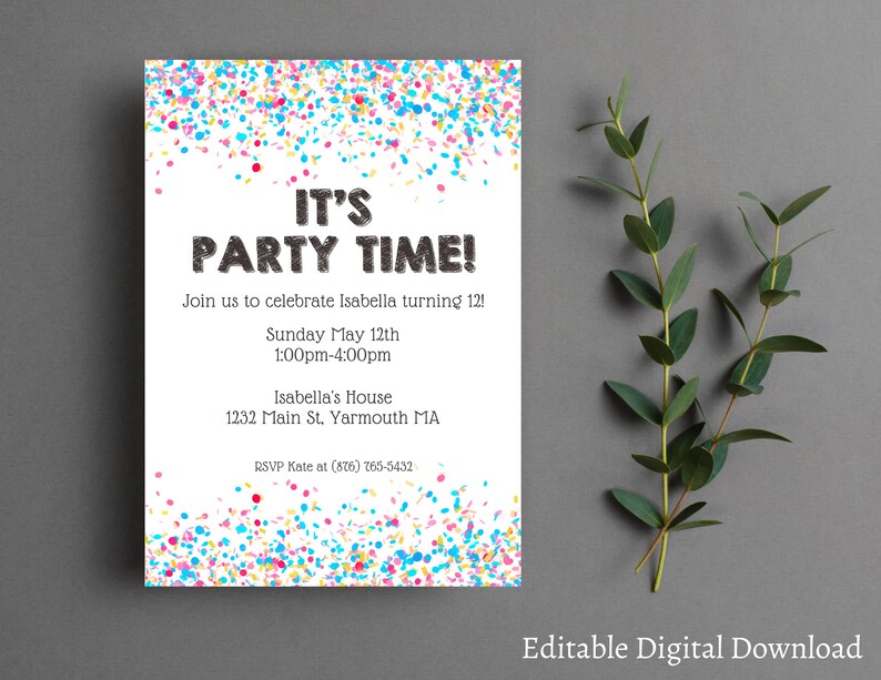 Confetti Party Invitation It's Party Time Colorful - Etsy