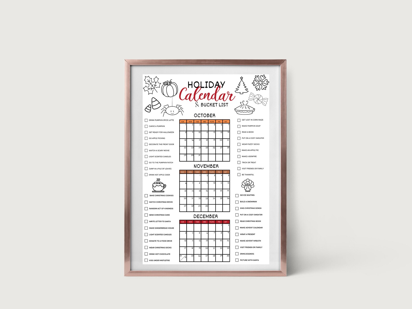 Printable Fall Calendar Poster, Fall Activities Calendar, Autumn ...