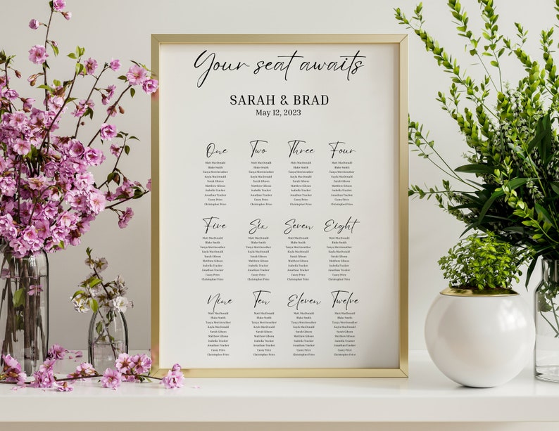 Classic Wedding Seating Chart Template Elegant Wedding - Etsy
