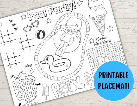 Printable Pool Party Activity Sheet / Kids Printable Activity - Etsy
