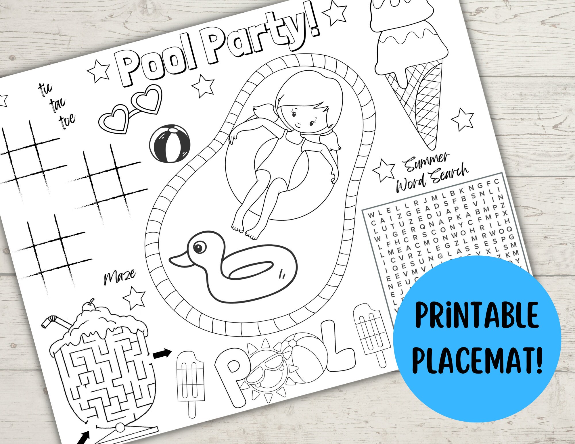 Printable Pool Party Activity Sheet / Kids Printable Activity Sheet ...