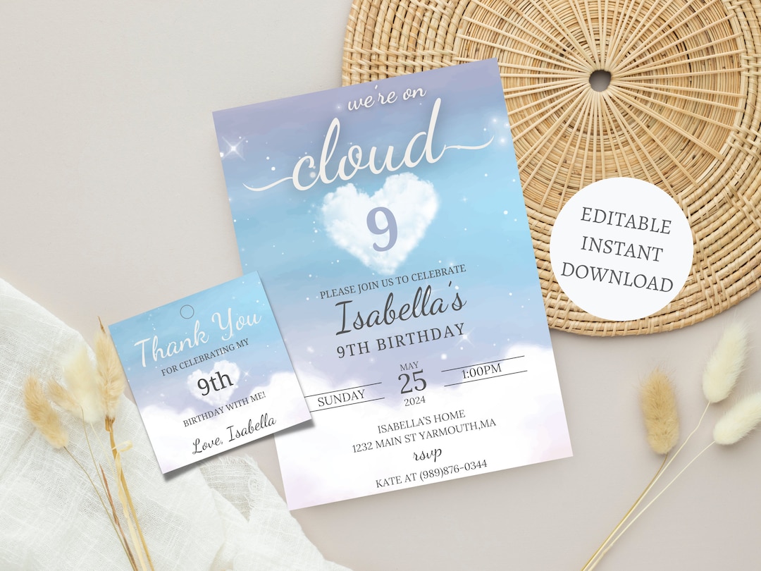 Pastel Rainbow Cloud Birthday Invitation Printable Girl's Sky and ...