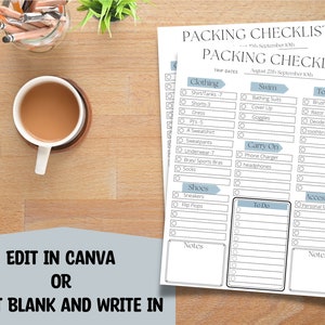 Editable Packing List Printable, Printable Packing List, Blank Packing ...